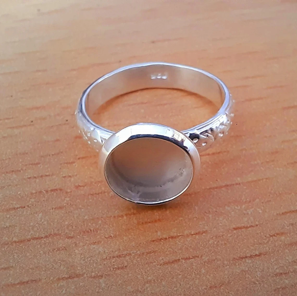 925 Pure Sterling Silver 23 MM Round Collet Cup Rings US-7 Size 7-30MM ...