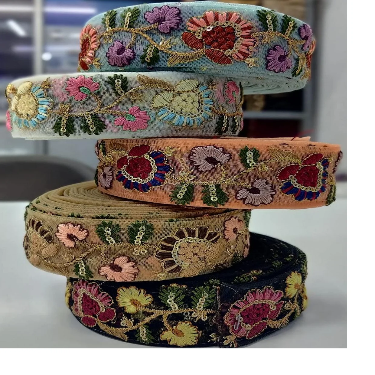 Custom Made Machine Embroidered Ribbons & Laces in Various Designs ...