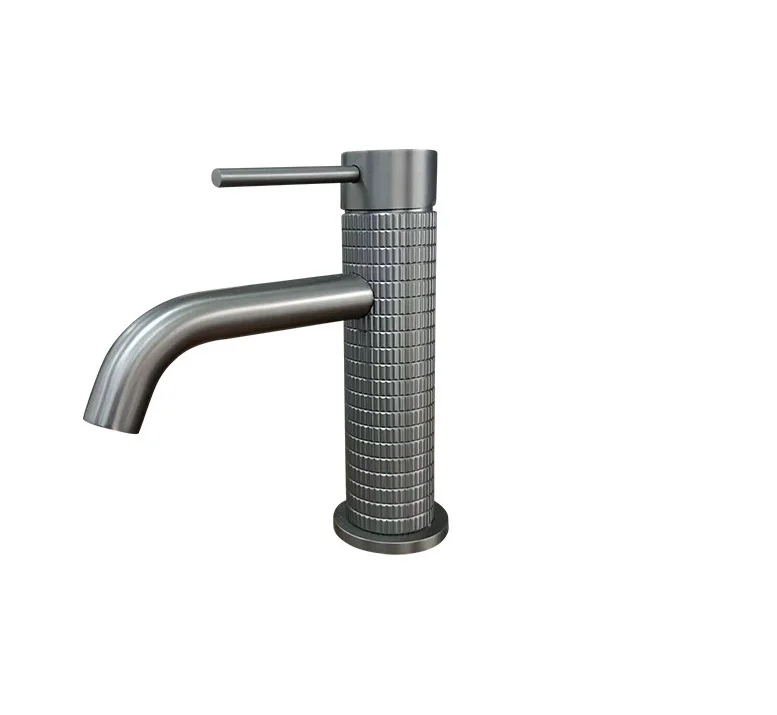 Plated Knurled Design Water Tap Bathroom Solid Brass Basin Knurling ...