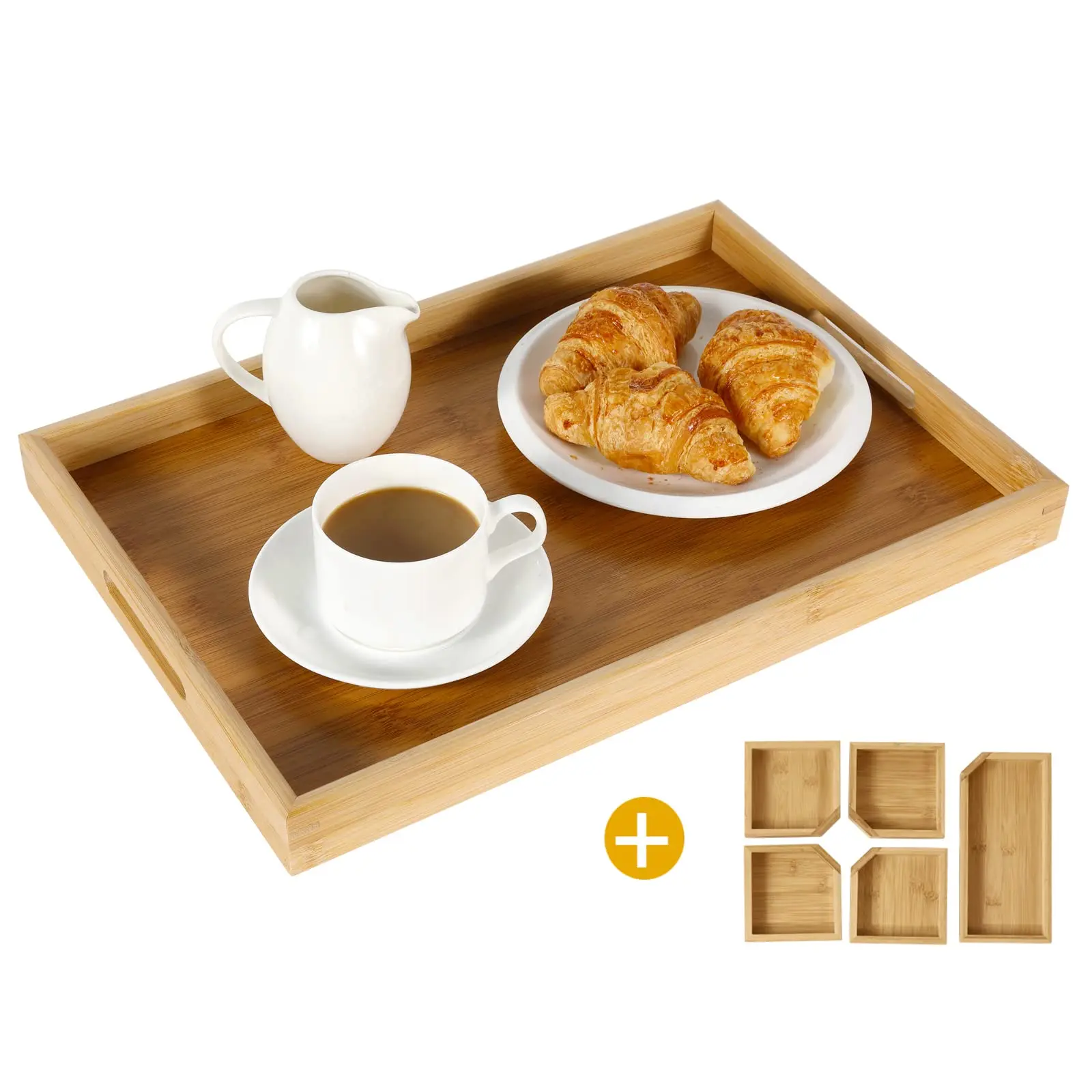 Nampan Saji Bambu Bundar Besar Kustom Dengan Pegangan Untuk Sarapan ...