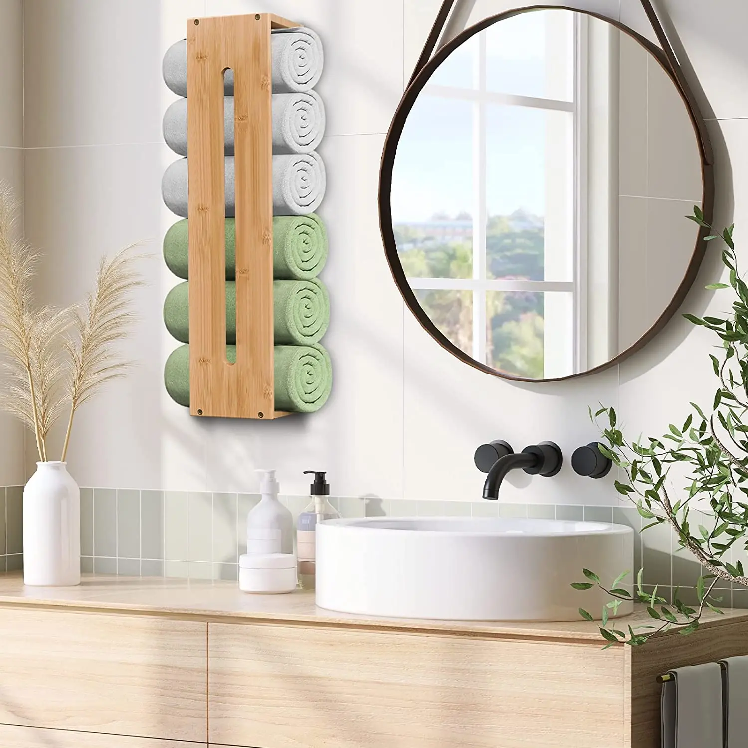 Rolled Towel Rack - Sustainable Bamboo Storage Solution