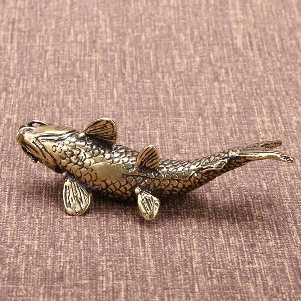 Chinese Feng Shui Fish Statue Figurine Brass Arowana Golden Fish Wealth ...