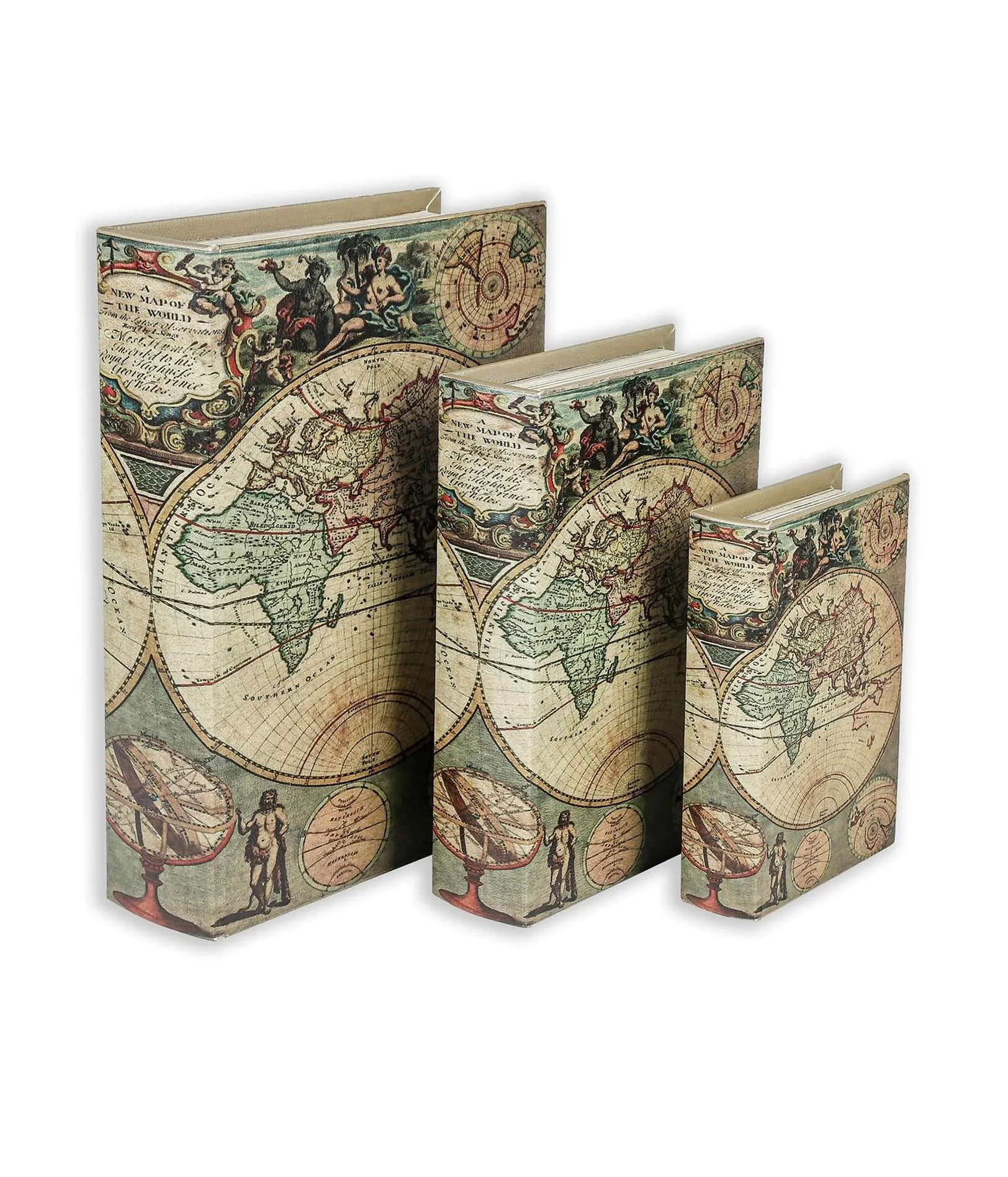 Decorative Book Boxes World Map Pattern Antique Book Invisible Box with ...