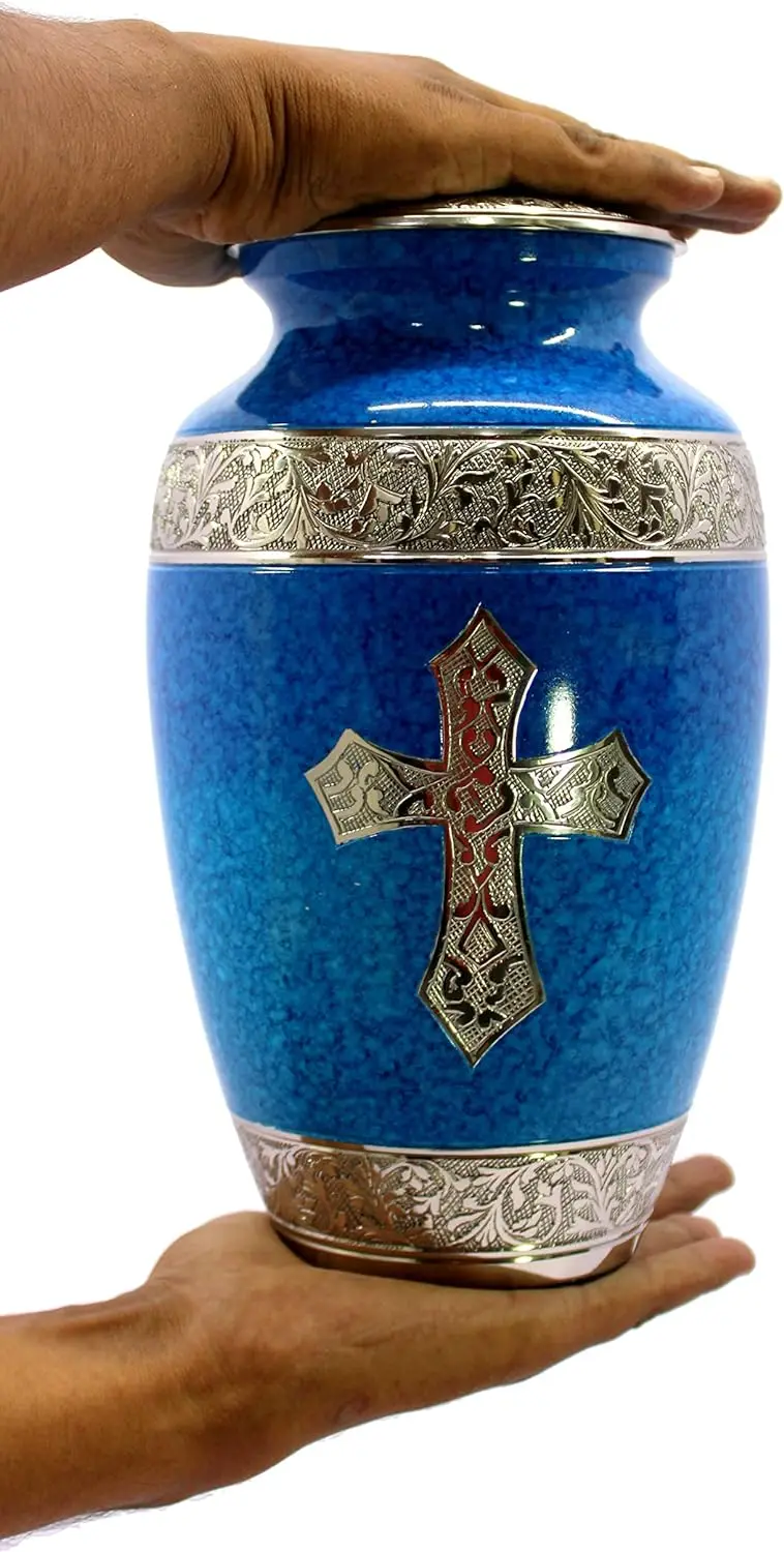 Full-Size Aluminium Cremation Urn Cross-Engraved Memorial Jar Pot for ...