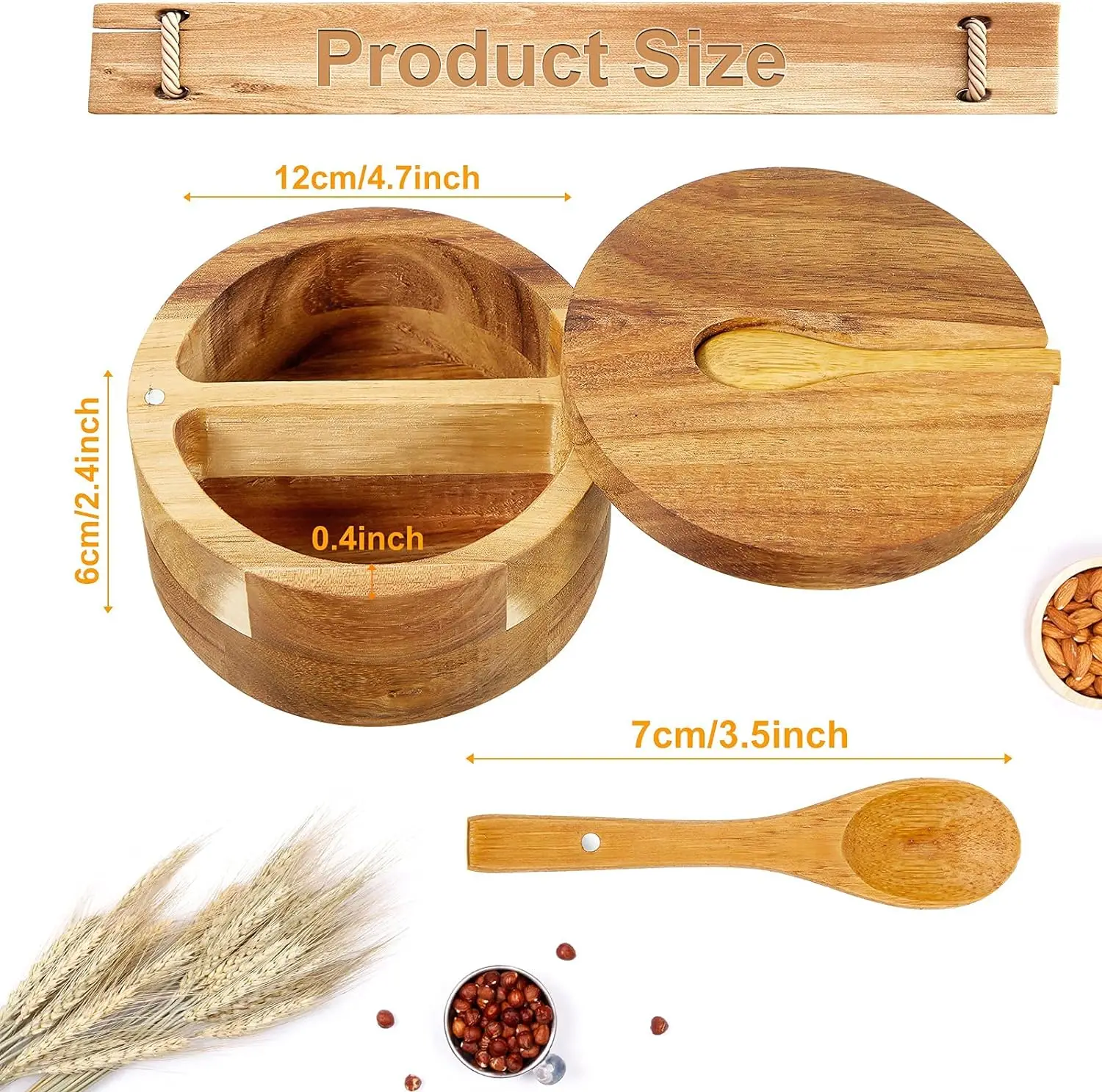 Acacia Wood Salt and Pepper Container Cellar with Spoon, Wooden Salt ...