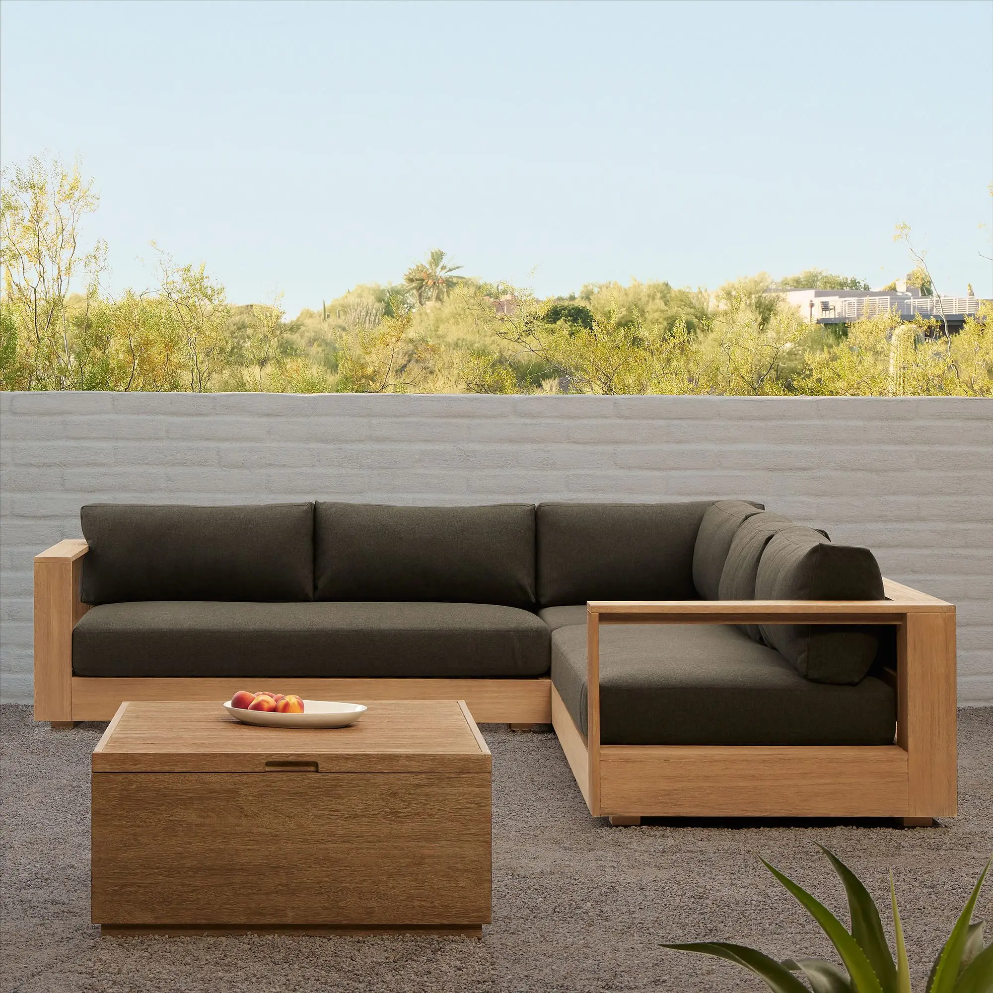 Outdoor Sofa 3 Seater L Shape Modern Luxury Furniture Solid Teak Wood ...