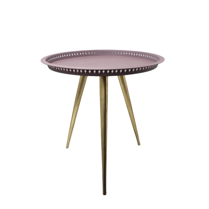 Round Iron Centre Table Top Plate Pink Texture On 3 Legs Gold Color ...