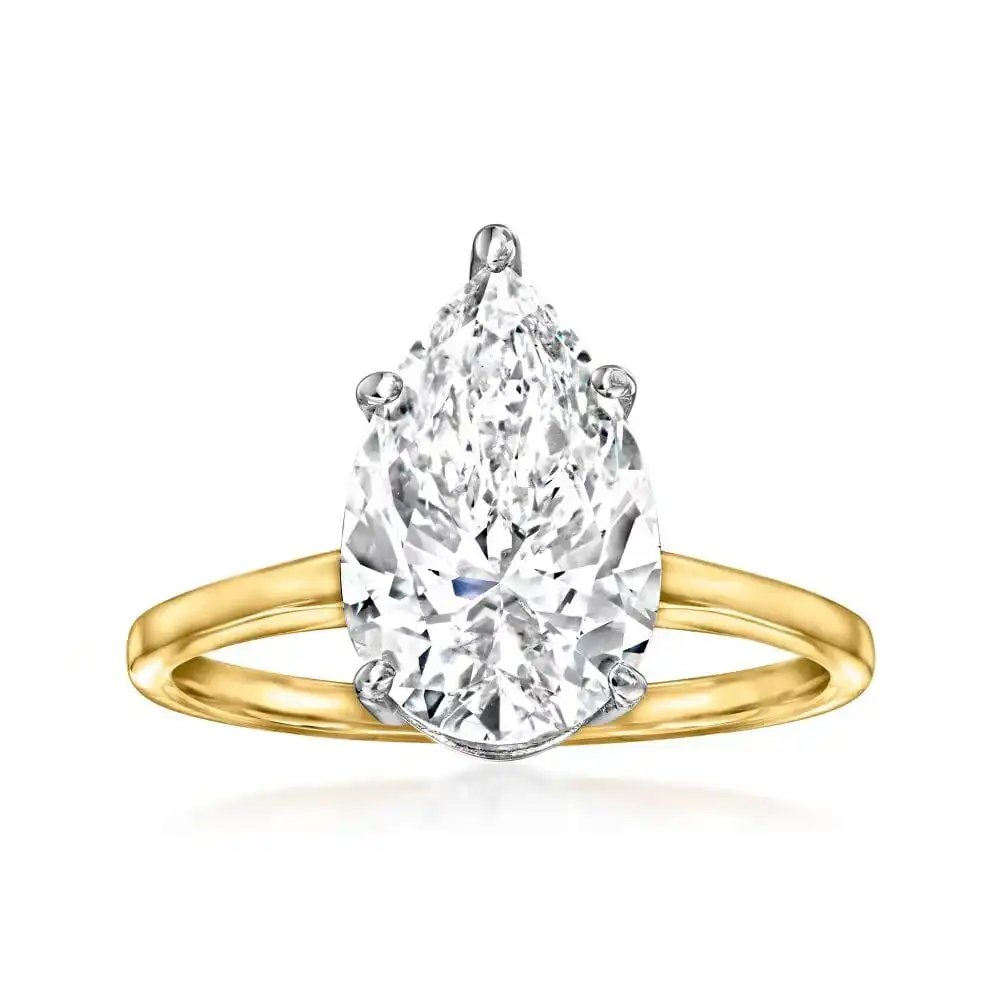 Pear-shaped Lab-grown Diamond 14k Yellow Gold Ring | Exquisite Diamond ...