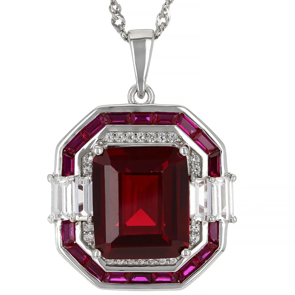 Red Lab Created Ruby Pendant With Chain,Rhodium Over 925 Sterling Silver,A Timeless Expression ...