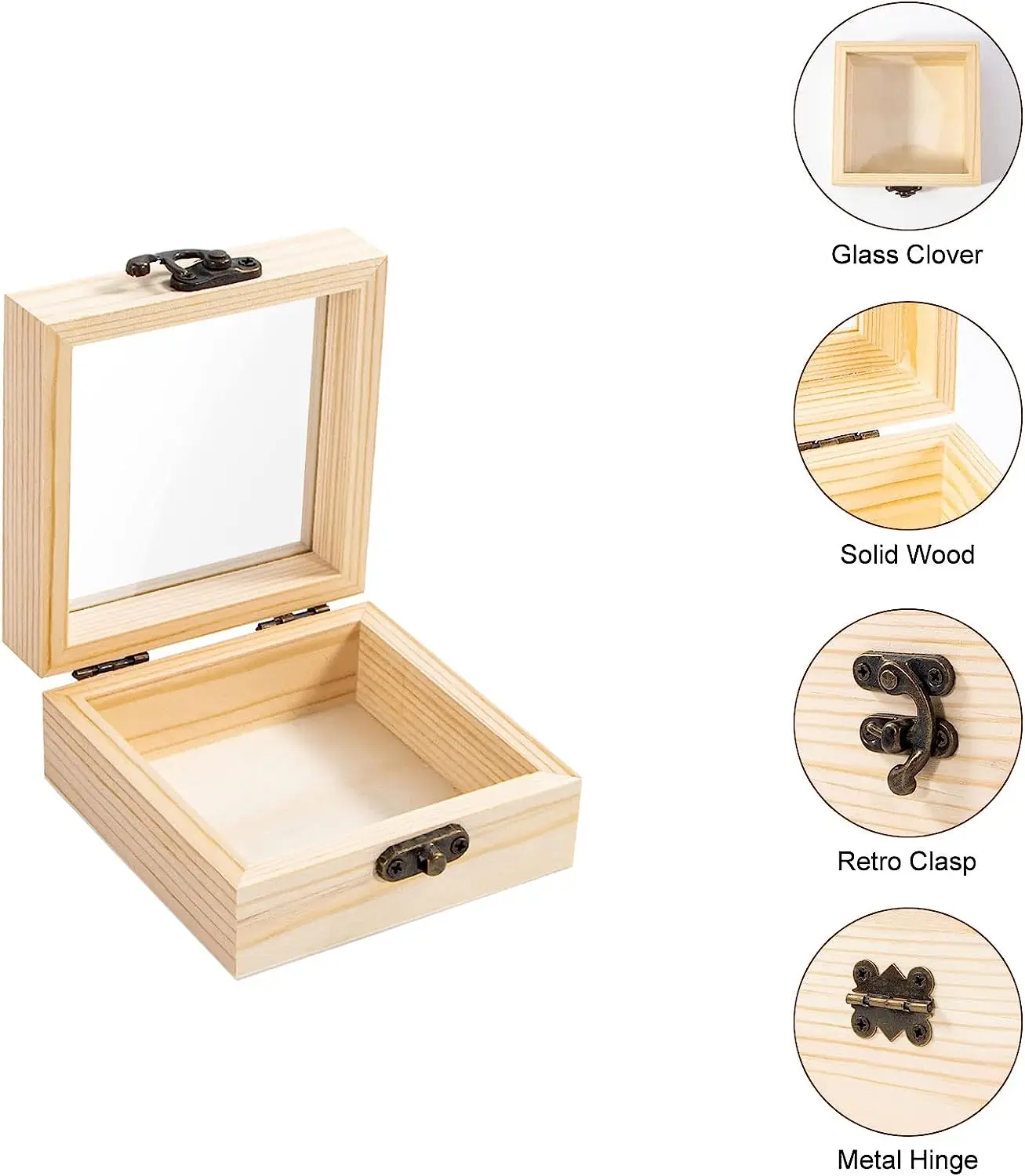 2Pcs Small Wooden Box with Hinged Lid, 3.5'' X 3.5'' X 1.8'' Unfinished ...