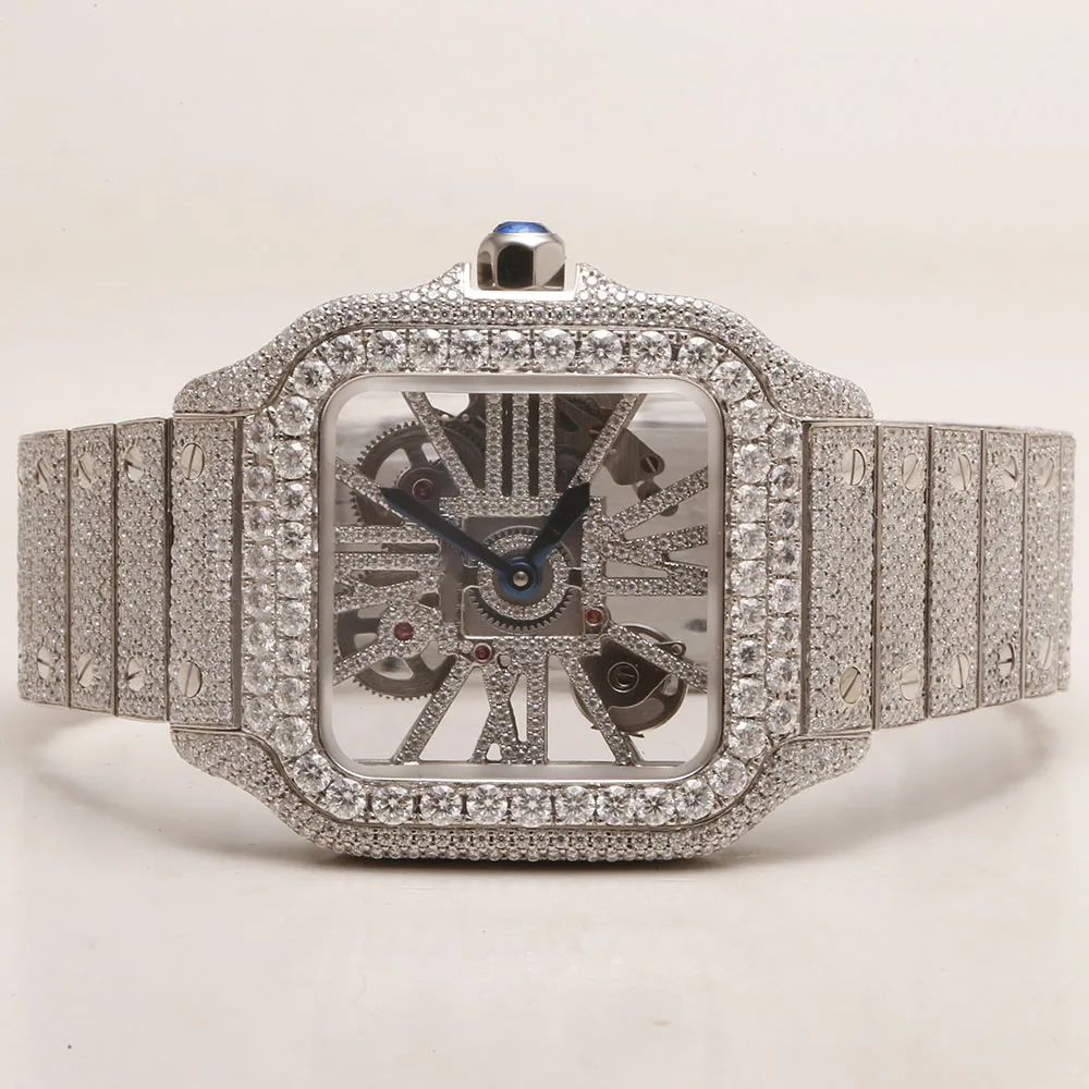Fully Iced Out Skeleton Square Dial Hip Hop Lab Grown Diamond Wrist ...