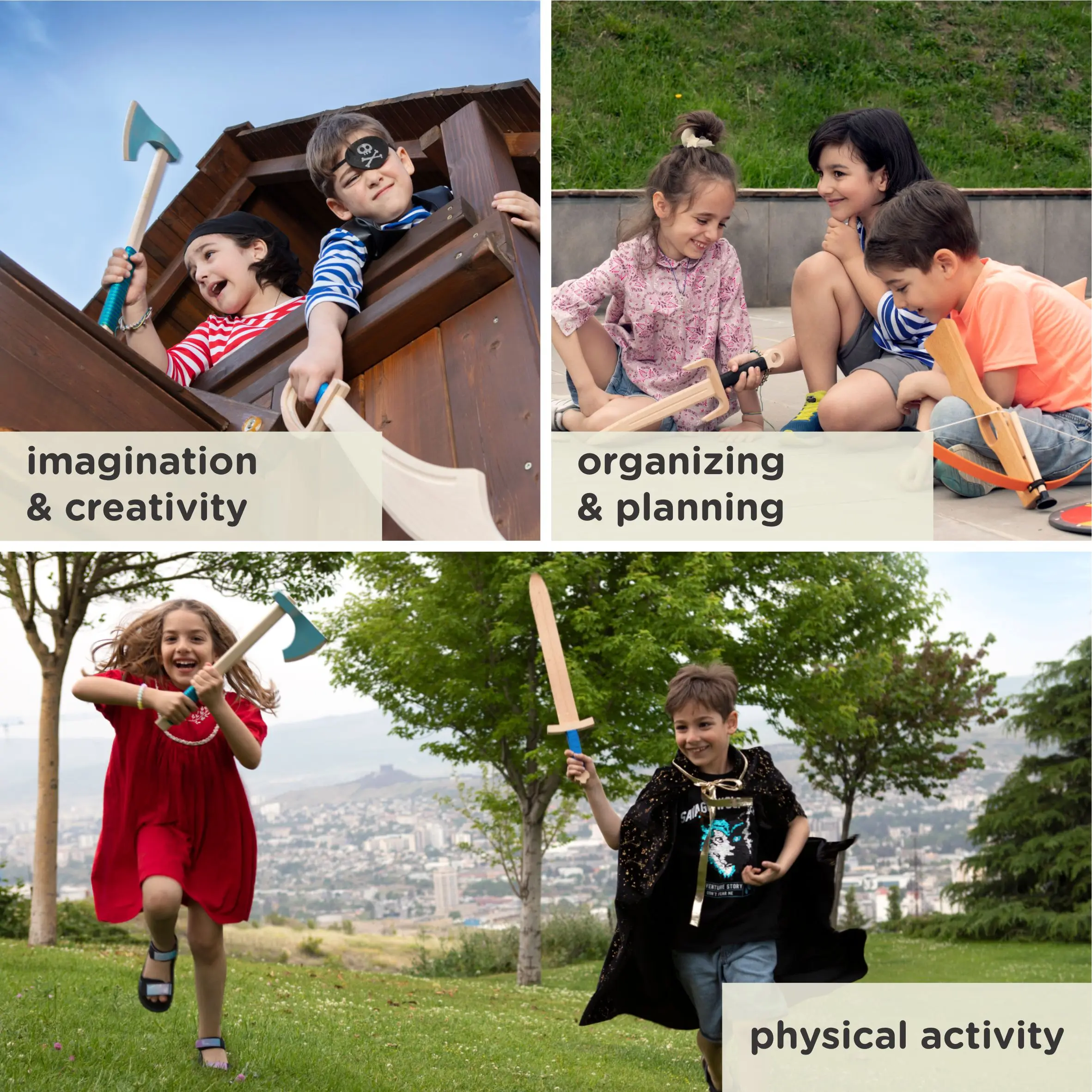 Toy Crossbow For Kids With 3 Arrows Pretend Play Handmade Wooden Bow ...