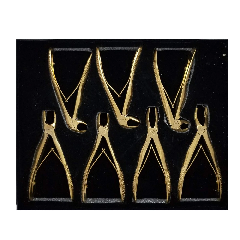 Dental Tooth Extraction Forceps Set Of 7 Gold Plated For Baby Teeth ...