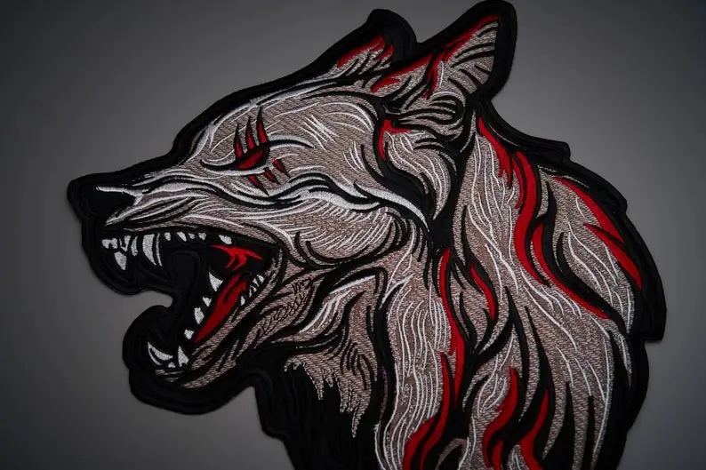 Custom Red Wolf Large Back Embroidery Patch For Custom Biker Vest High ...