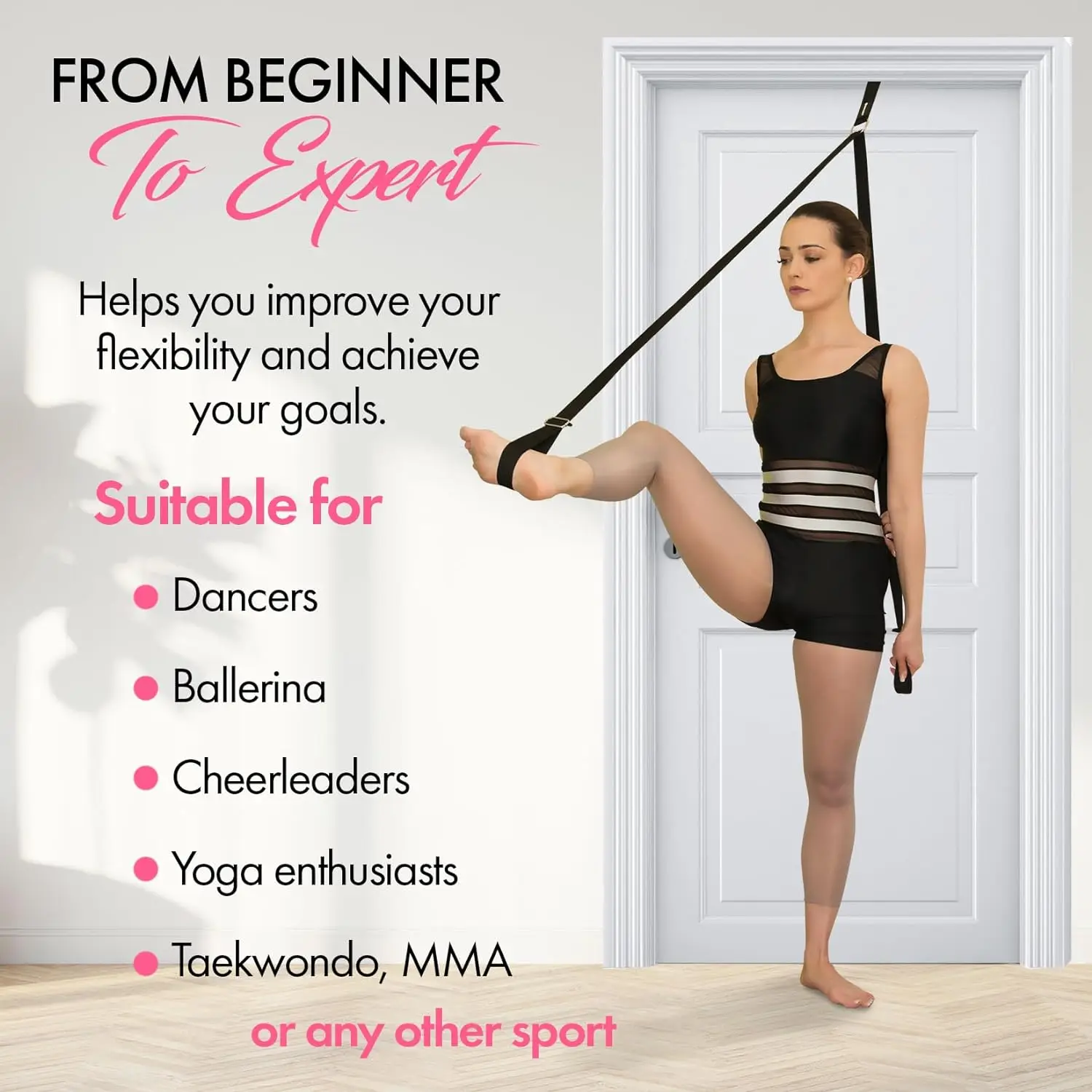 Stretching Strap with Door Anchor - Improve Leg Flexibility