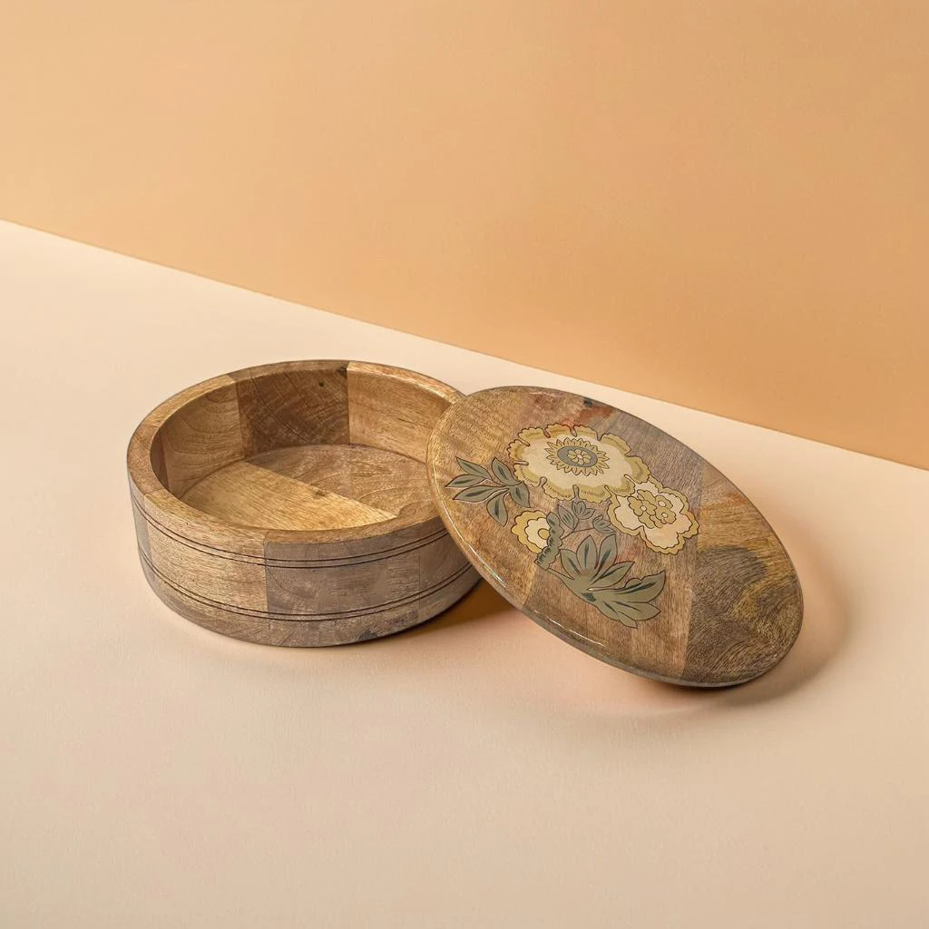 High Quality Mango Wood Roti Storage Box Safe Bread Container for ...