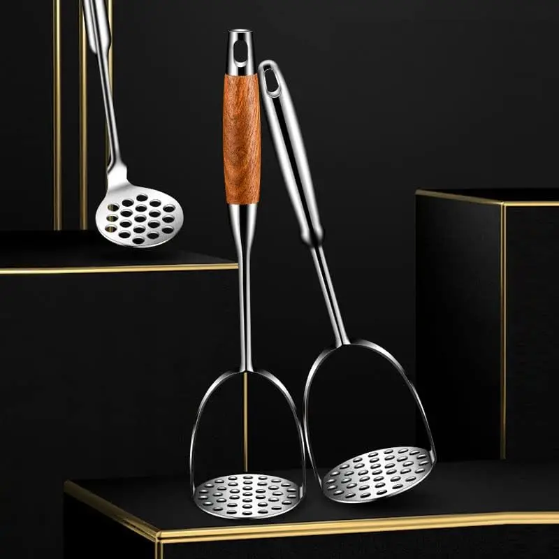 Stainless Steel Potato Masher With Wood Handle Heavy Duty Metal Potato ...