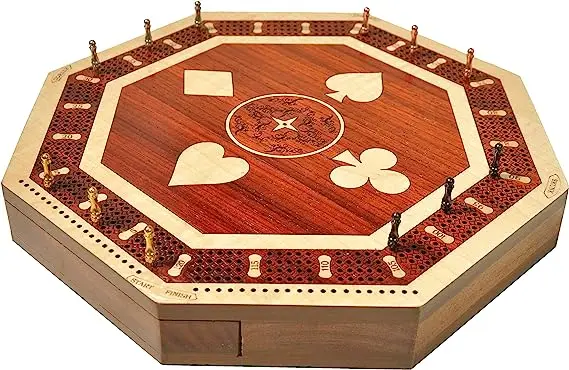 Continuous 4 Track Wooden Cribbage Board with Push Drawer, Octagon ...