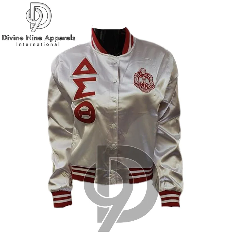 Varsity Jacket Custom Made Satin Crest & Letters Embroidered Greek Sorority Women Varsity ...