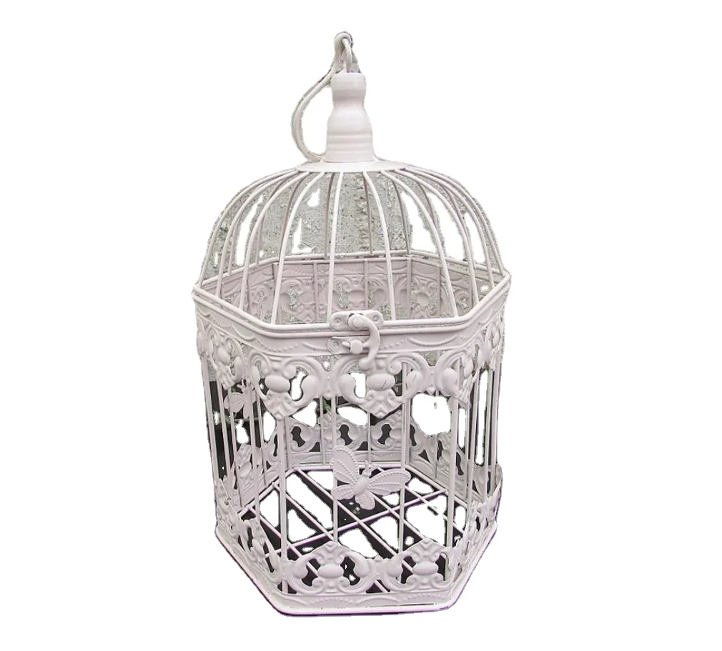 Hexagon White Iron Bird Cage Iron Bird House Vintage Iron Dome Birdcage ...