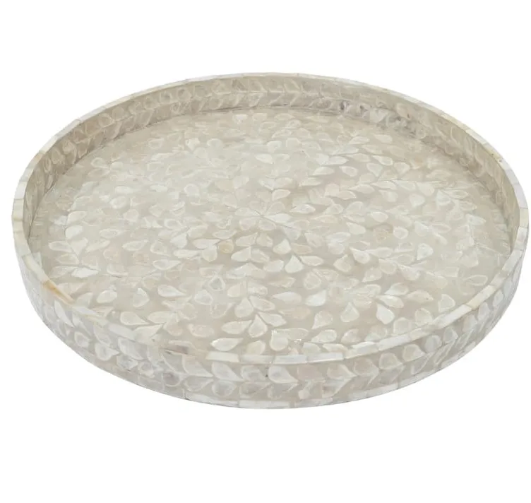 Handmade Mother Of Pearl Inlay Serving Trays Tea Tray Handcrafted Round ...