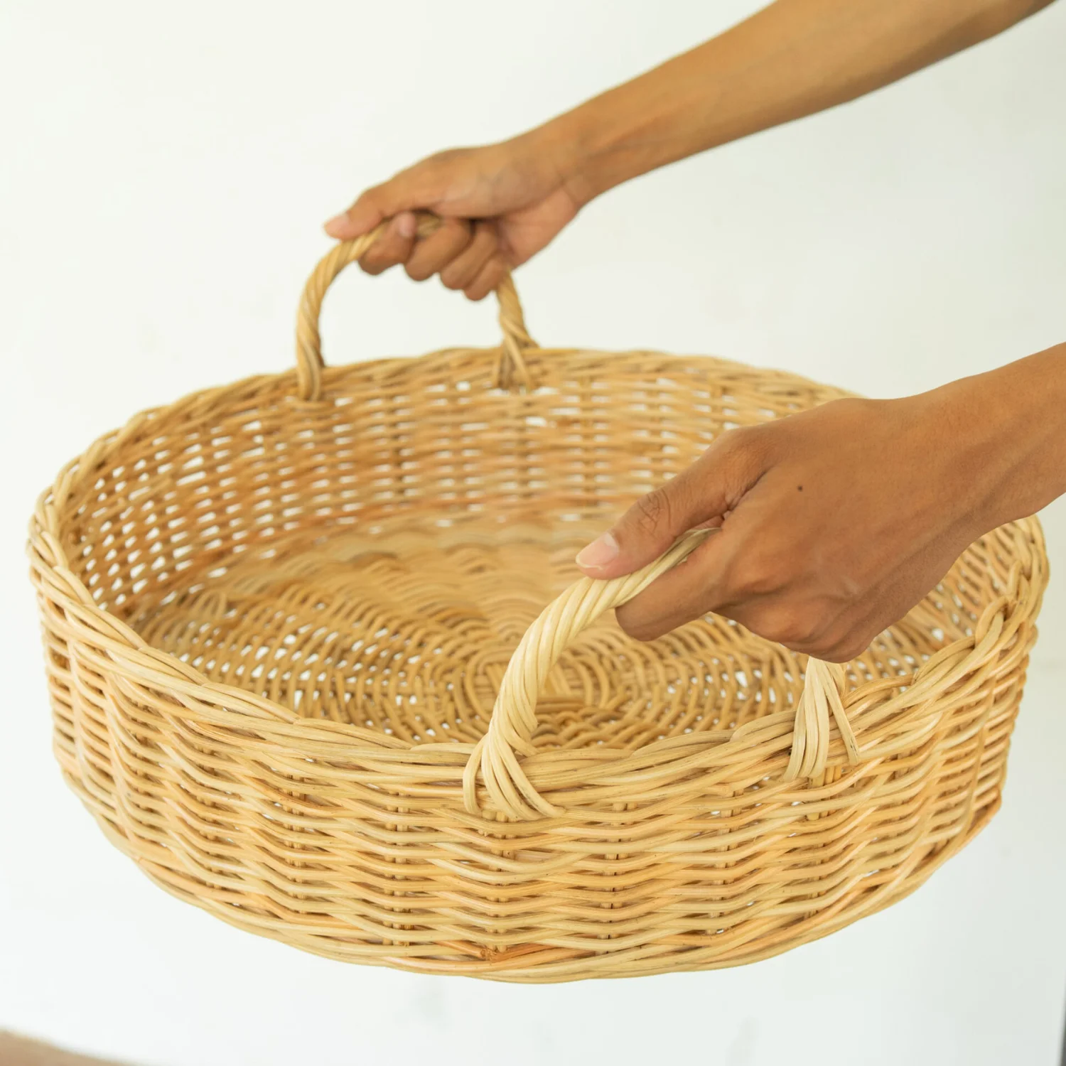 Rattan Wicker Storage Basket Round With Handle Multipurpose Tray ...