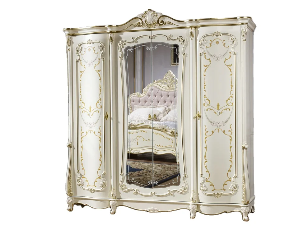 Aarsun Royal Closet Glossy White With Gold Highlighting Wardrobe Design ...