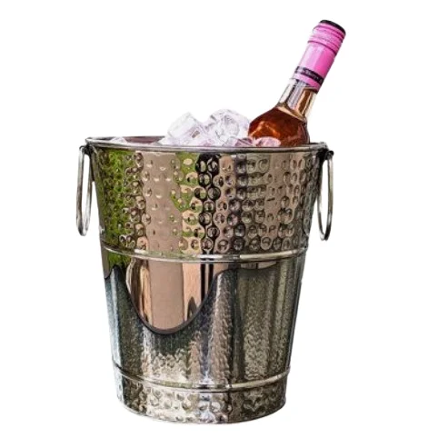 Hammered Design Ice Bucket With Handle Double Walled Stainless Steel ...
