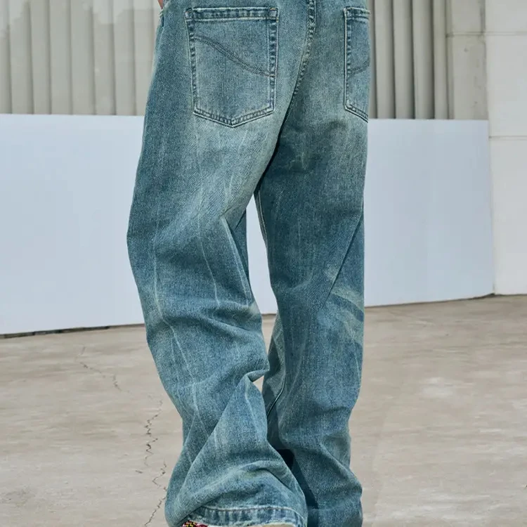 Custom Mens Heavy Cotton Wide Leg Baggy Jeans Black Blank Denim Stacked ...