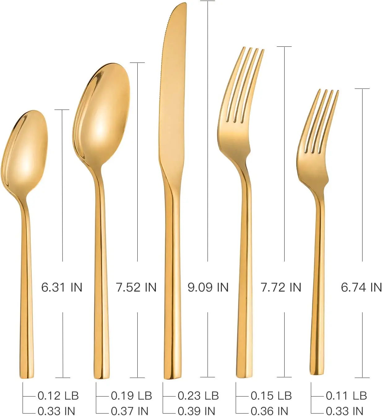 Flatware Cutlery Set Shiny Gold With Hexagon Handle Forged Stainless ...