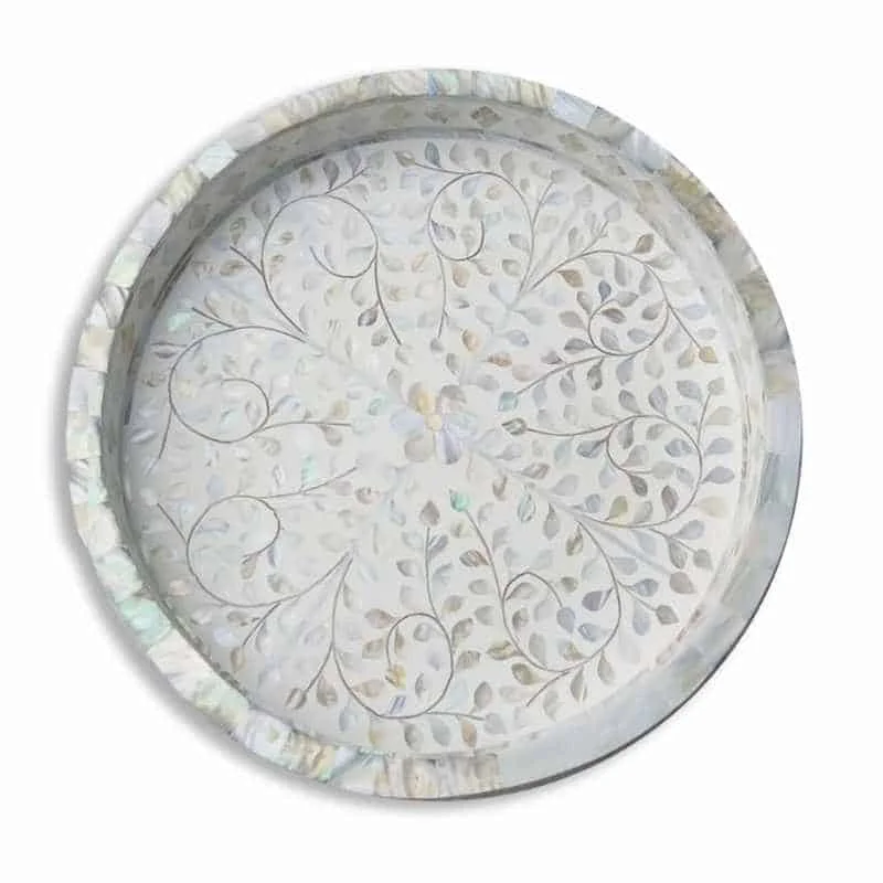 Handmade Mother Of Pearl Inlay Serving Trays Tea Tray Handcrafted Round ...