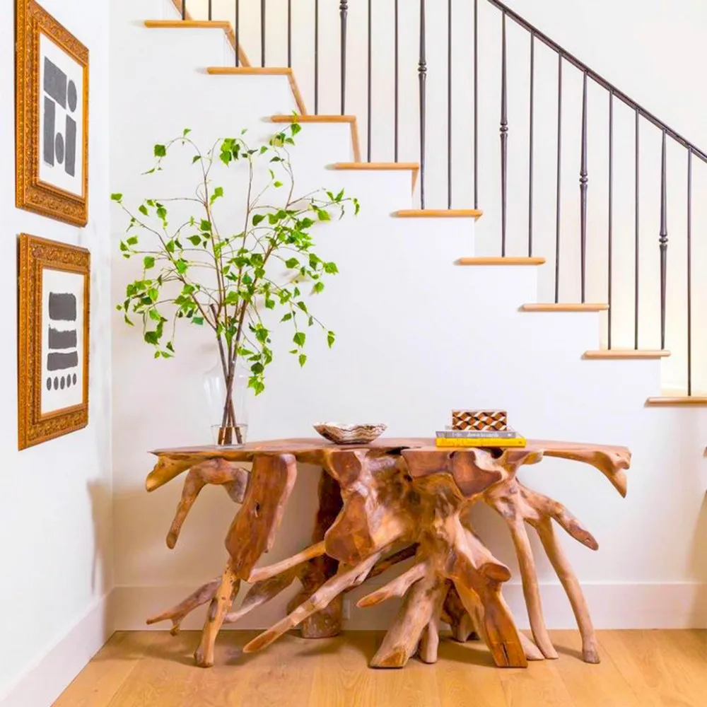 Teak Tree Root Console Table Rustic Entryway Wooden Home Decoration ...