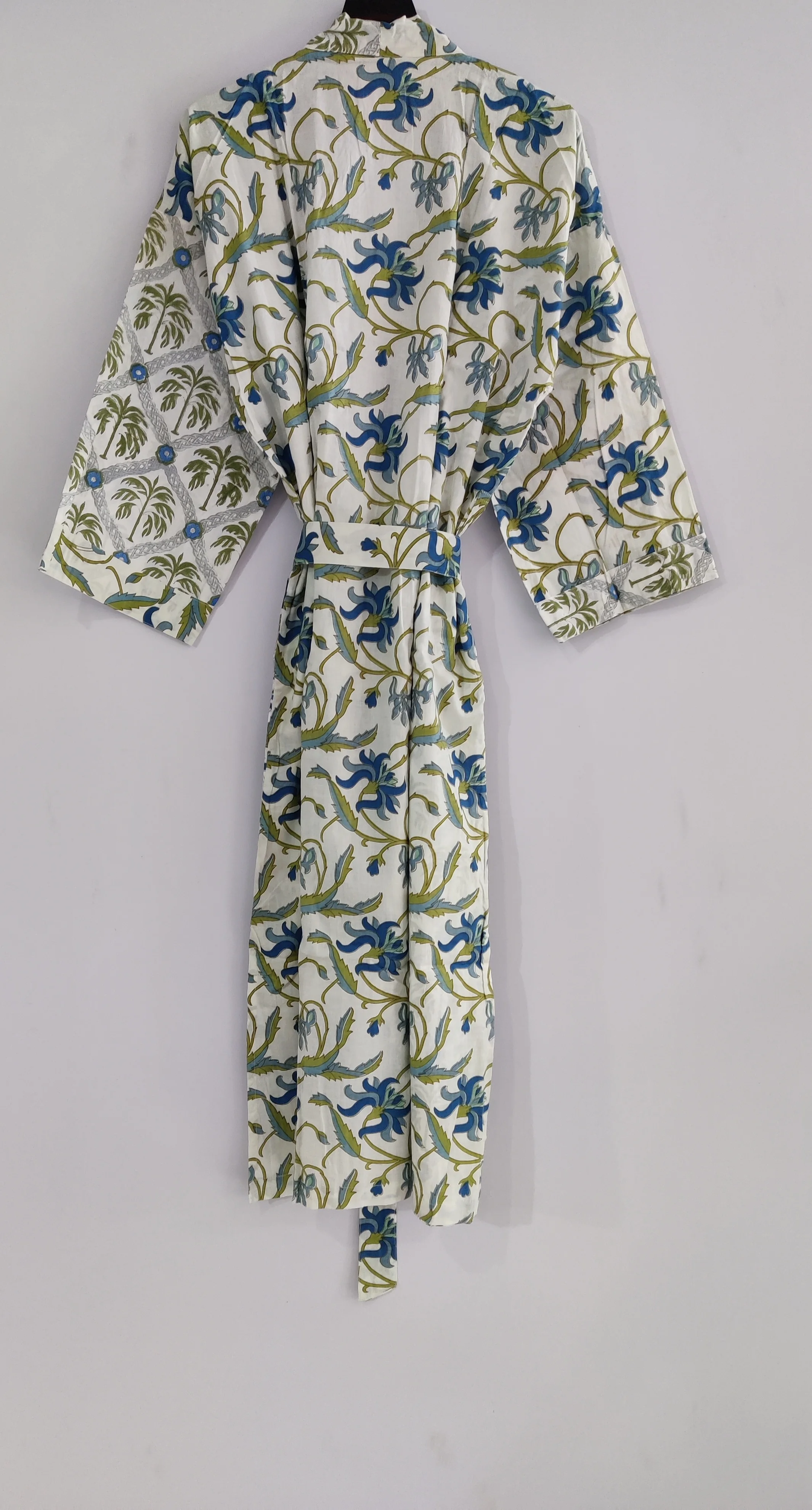 100% Pure Cotton Fabric Kimono Robe Light Weight Cotton Patchwork Night ...