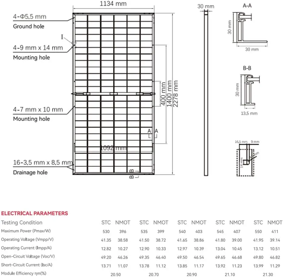 Sunplus 36pcs 550 Watt Bifacial Solar Panels Solar Cell Plate High ...