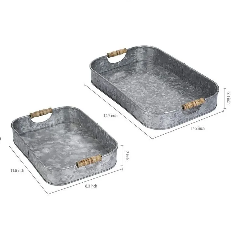 Galvanized Iron Rectangular Serving Tray With Rope Handles Hot Selling ...