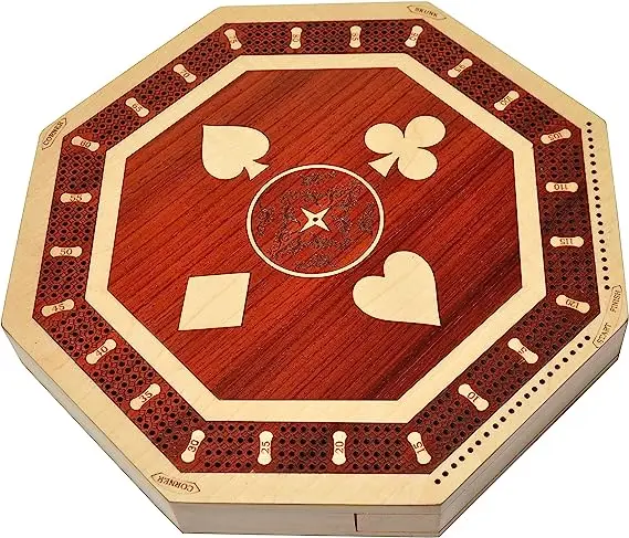 Continuous 4 Track Wooden Cribbage Board with Push Drawer, Octagon ...