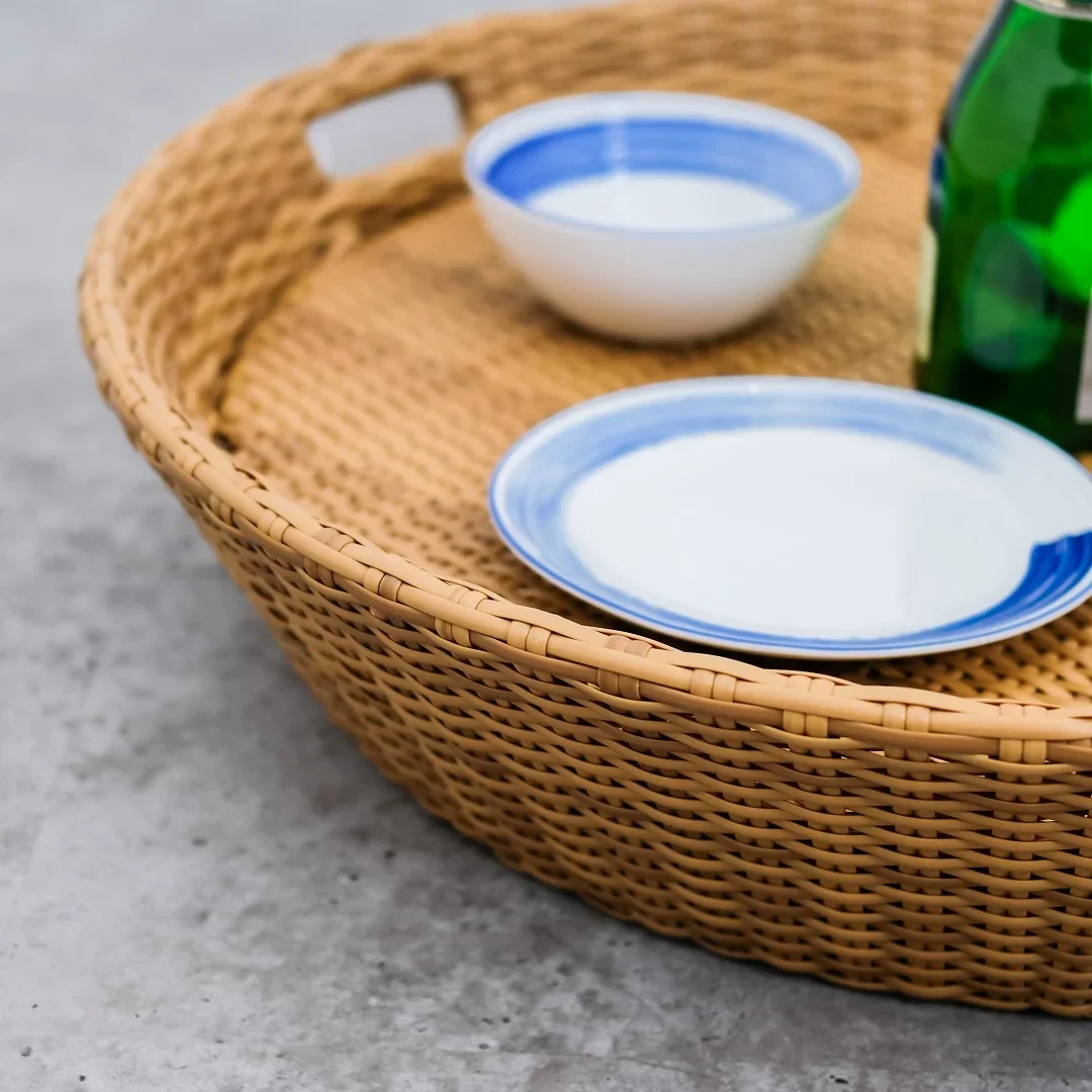Madona Round Floating Tray Made Of Rattan Frame And Woven Rattan With A Natural Brown Finish ...
