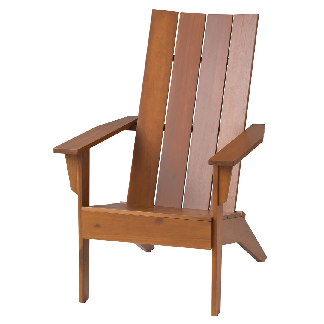 Teak Solid Wood Modern Slatted Chair With Armrest And Long Backrest For ...
