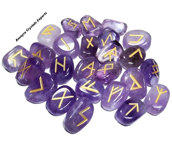 Gemstone Natural Handmade Rune Sets Beautiful Natural Amethyst Rune Set ...