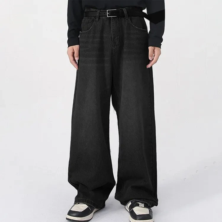 Heavyweight Straight Baggy Jeans Men Streetwear Hip Hop Wide Leg Mens Jeans High Quality Faded