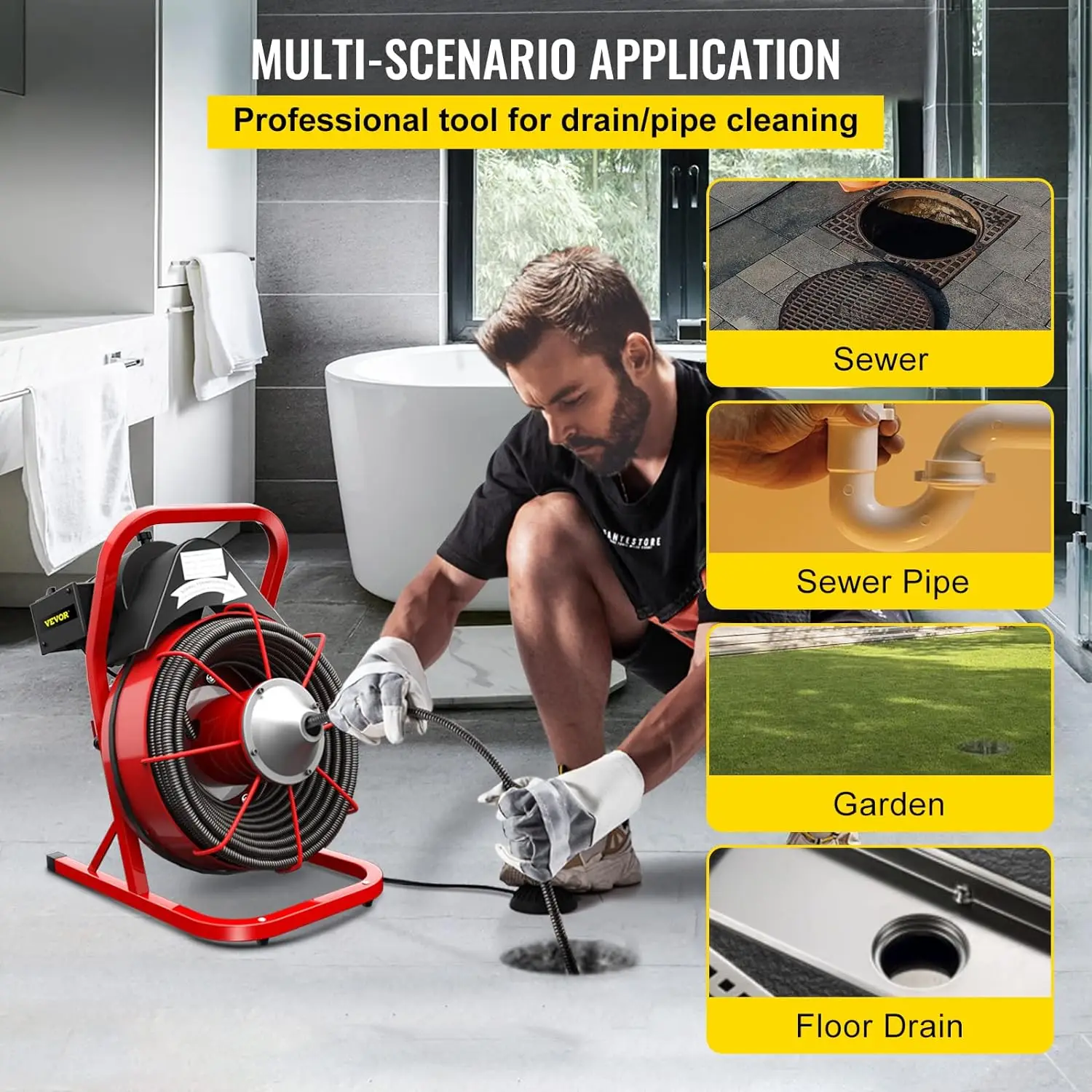 1/2 Inch Drain Cleaning Machine 370w Sewer Snake Auger Cleaner Electric ...