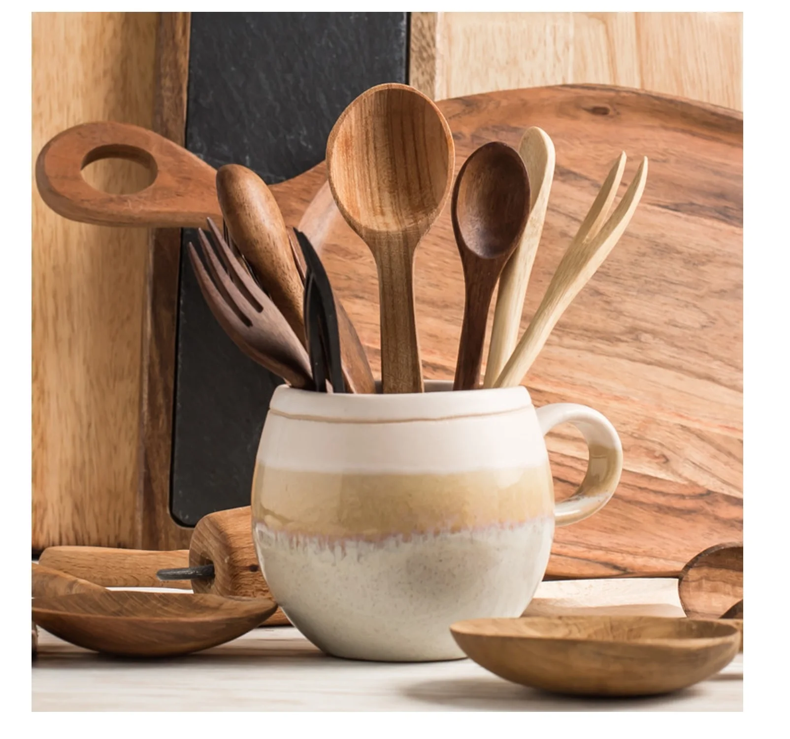Wooden Utensil Set Natural Wood Cookware Tilly Living Premium Wood ...