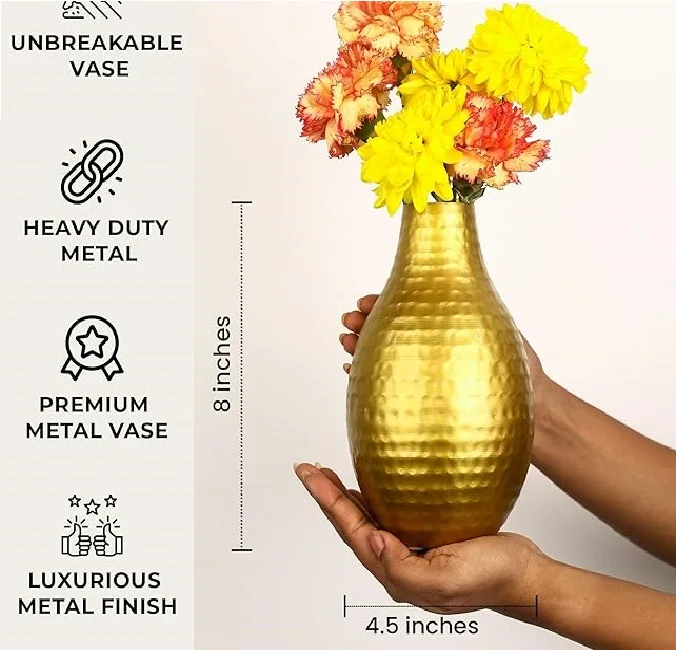 Hammered Gold Metal Pear Shaped Vase Home Decor Elegant Gold Metal ...