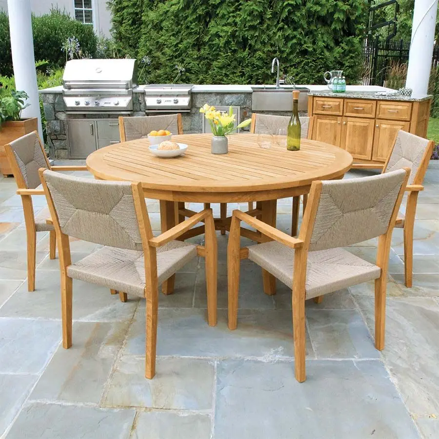 Modern Outdoor Dining Set Furniture with Rope Chair Garden Teak ...
