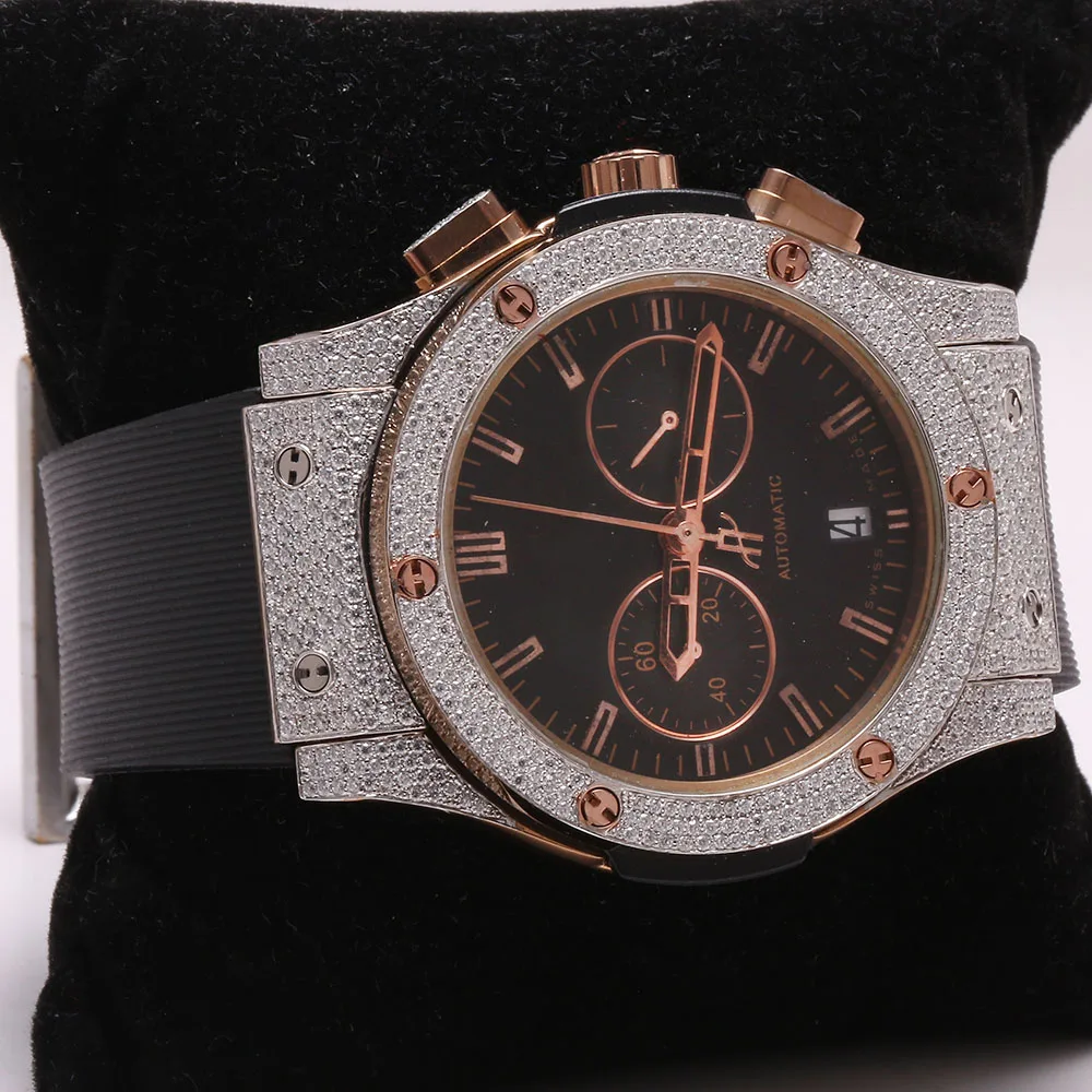 The Rubber Strap Chronograph Half Iced Out Lab Grown Diamond Watch Is ...