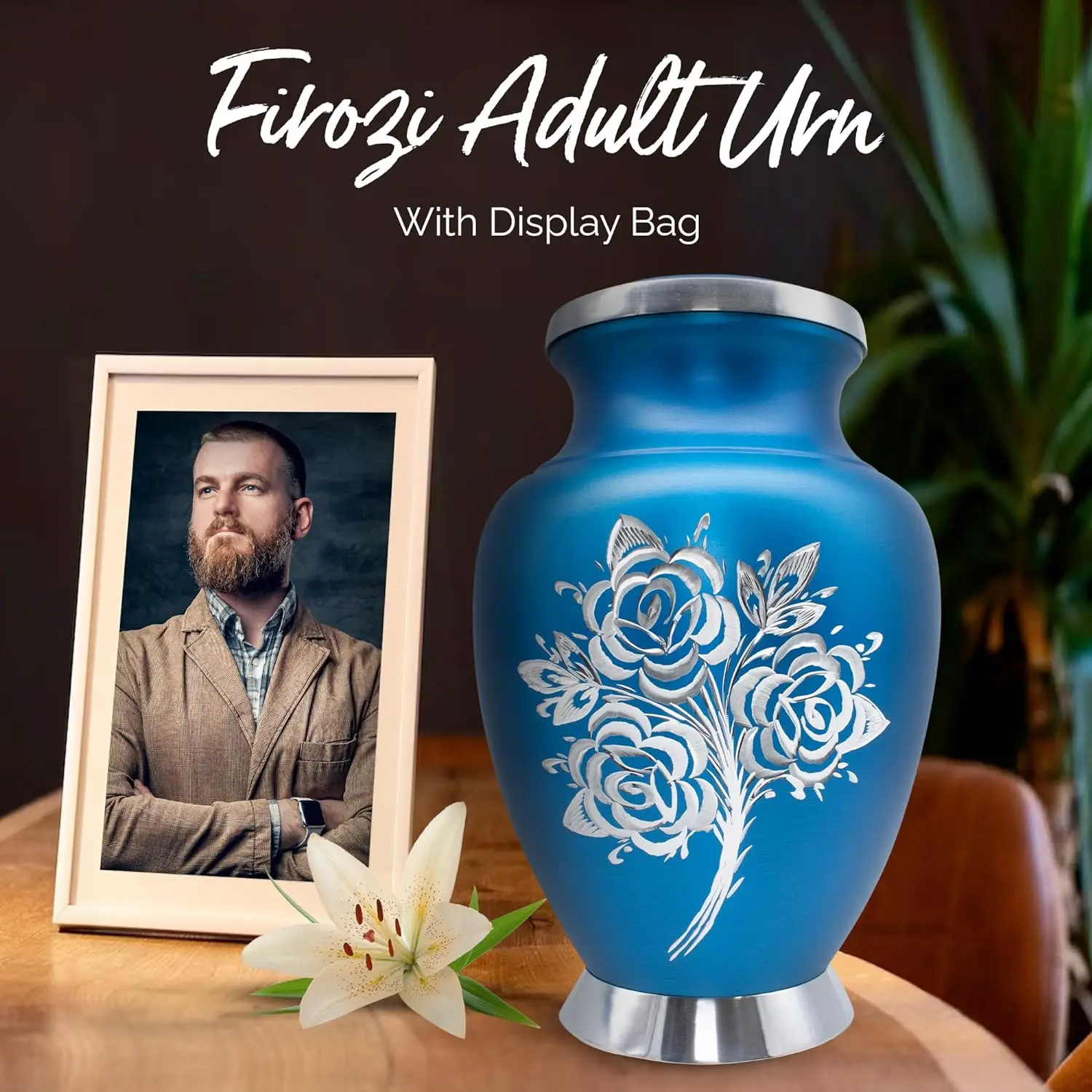 Blue Rose Urn - Blue Cremation Urn For Human Ashes With Premium Bag ...