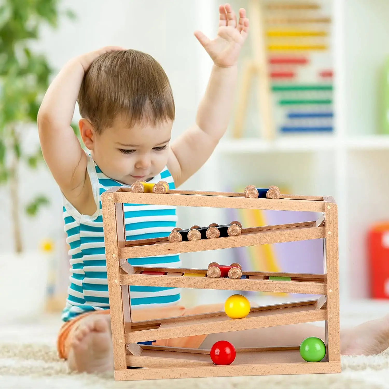 Wooden Race Track Car Ramp Racer Toy for Toddlers - 5 Levels