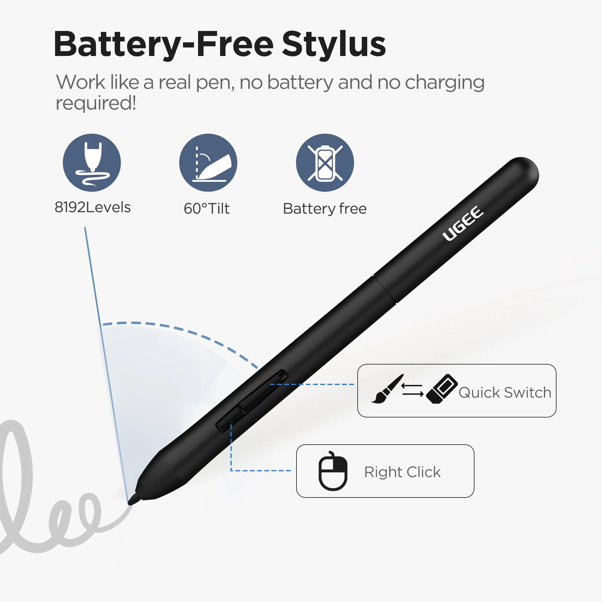 Ugee S640 Battery-Free Stylus Graphic Pen Tablet - 8192 Levels