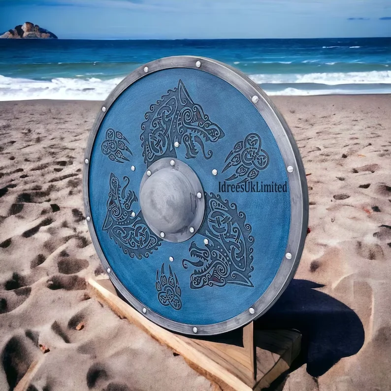 Viking Shield Wolf Wooden Medieval Round Wooden Shield Wall Art Shield ...