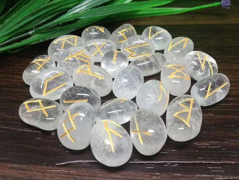 High Quality Clear Quartz Elder Futhark Rune Set Gemstone Bulk Size ...